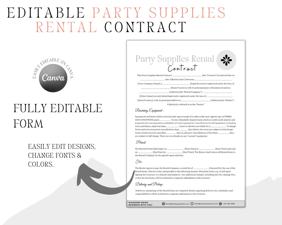 Editable Party Supplies Rental Contract,party Equipment Rental ...