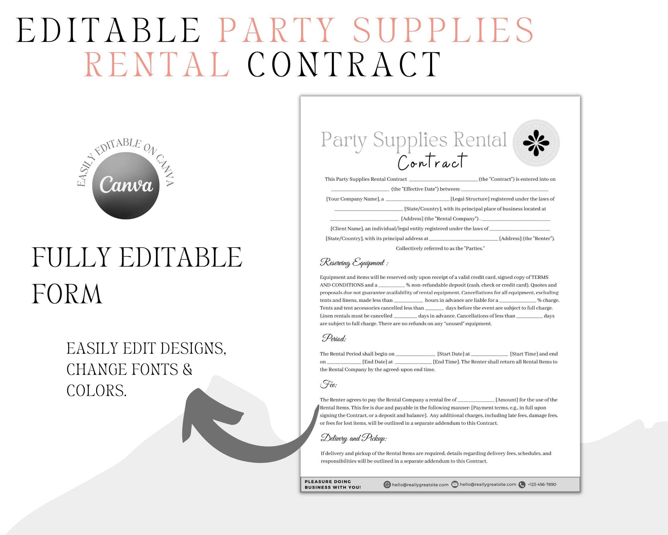 Editable Party Supplies Rental Contract,party Equipment Rental ...