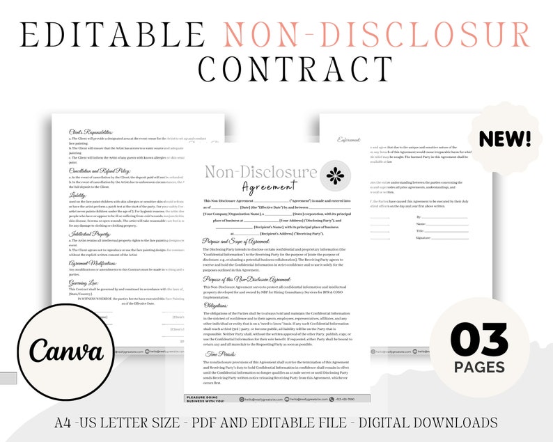 Editable Non-disclosure Agreement Template, Canva (digital Download) - Etsy