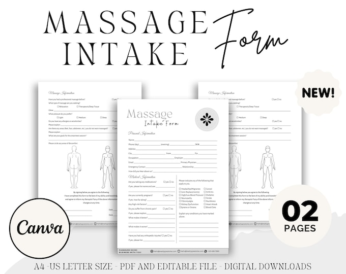 Massage Client Intake Form Template | Medical History Form ...