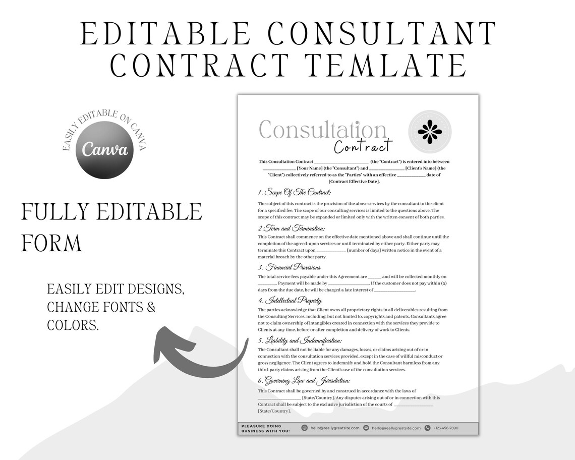 Editable Consultant Contract Form, Consultant Contract Agreement ...