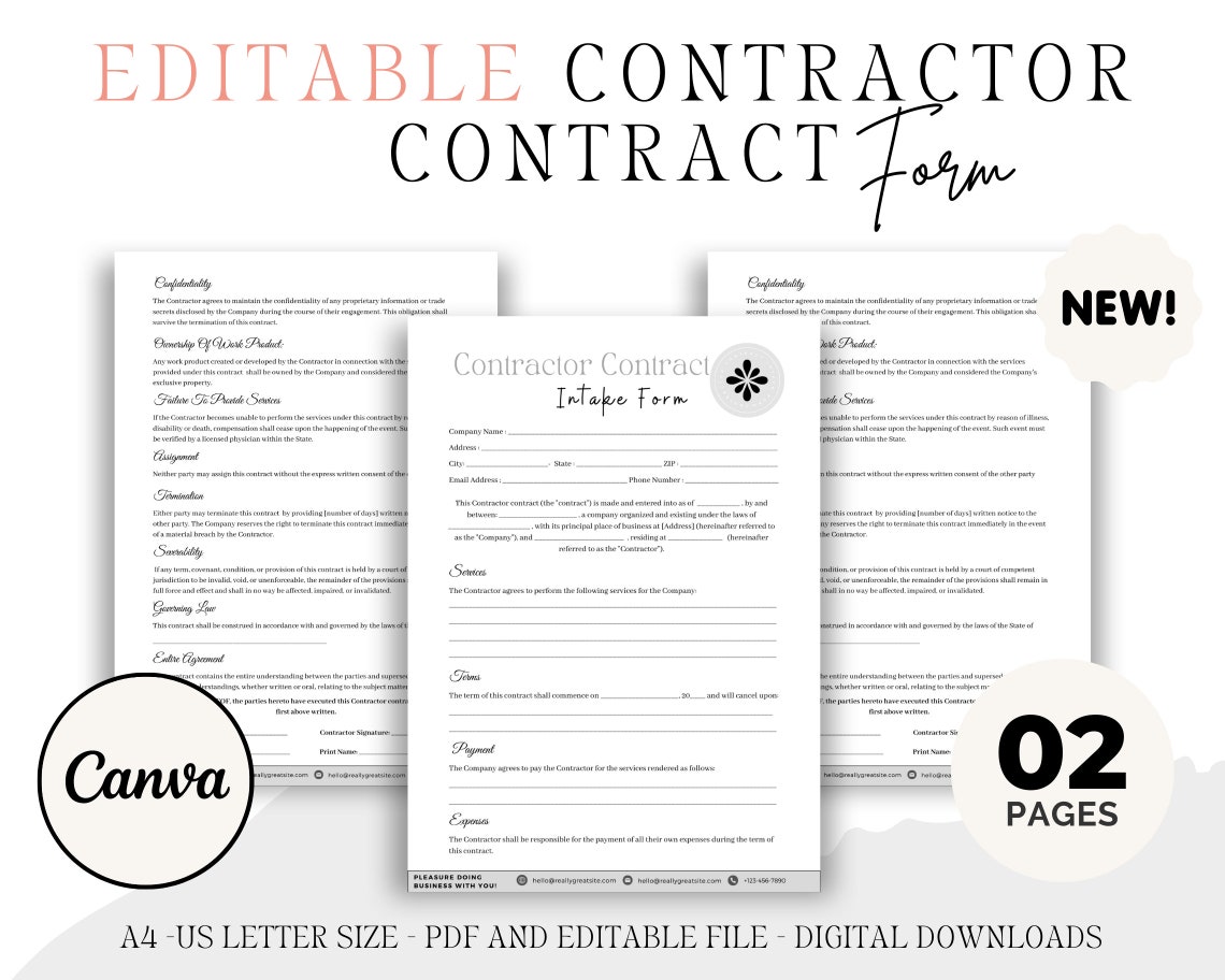 Editable Contractor Contract Template, Contractor Agreement Canva ...