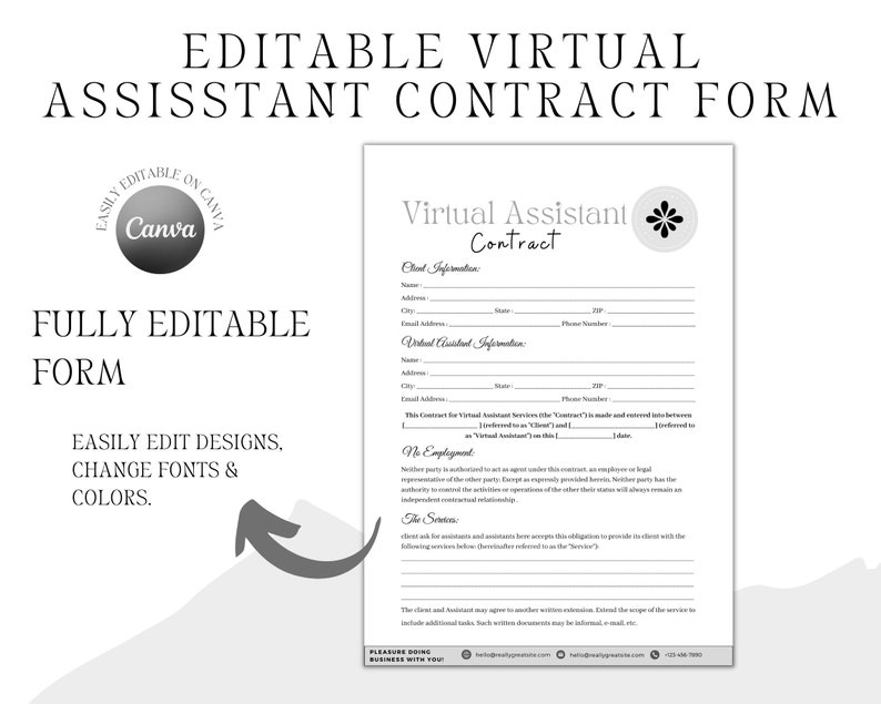 Editable Virtual Assistant Contract Template, Canva VA Agreement ...