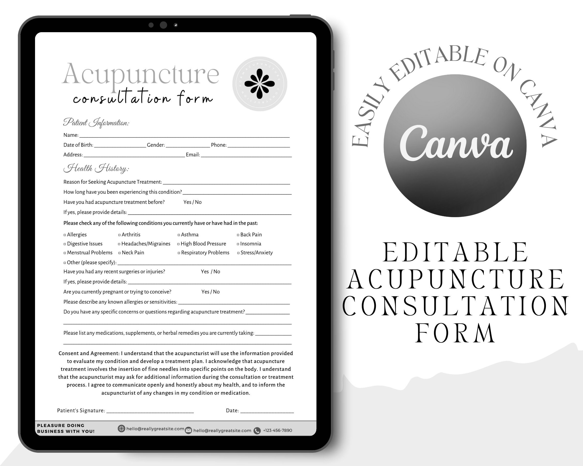 Editable Acupuncture Consultation & Consent Forms, Client Intake ...