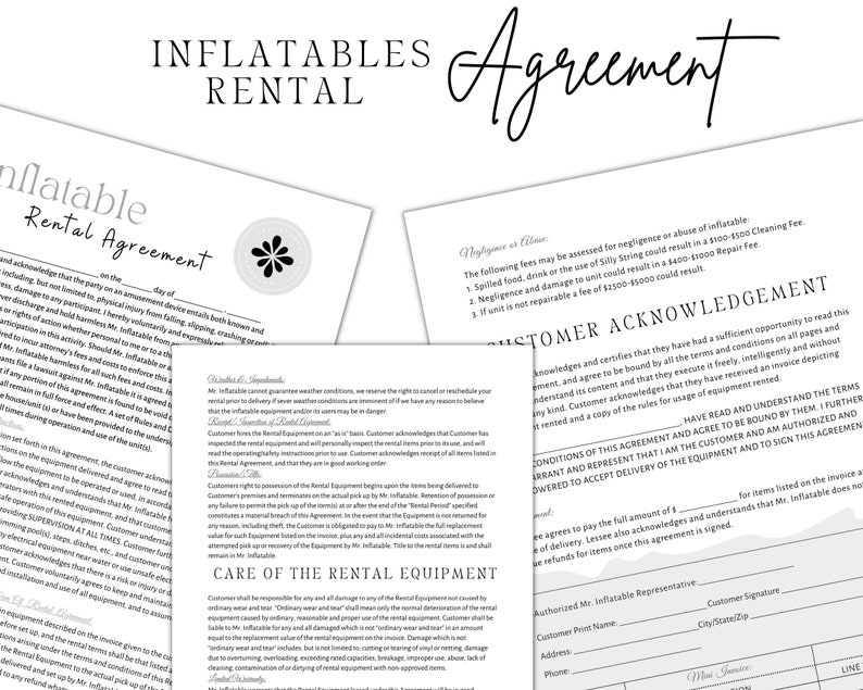 Editable Inflatable Rental Agreement, Bounce House Agreement, Rental ...