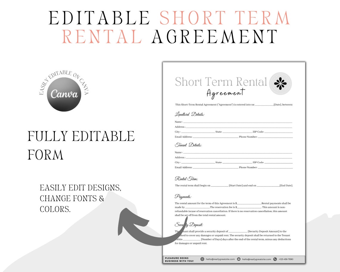 Short Term Rental Agreement Template, Vacation Rental Agreements, Short ...