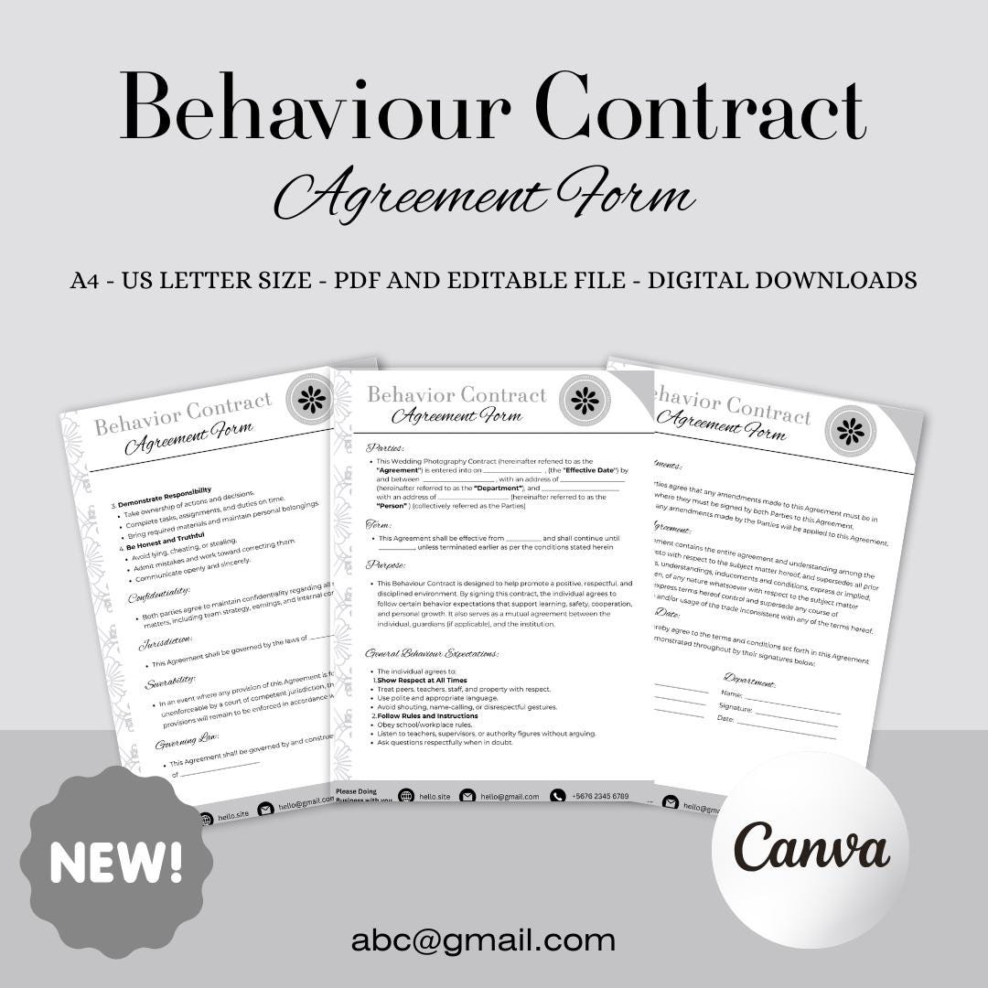 Editable Behavior Contract Agreement | Printable Parent-child Behavior ...