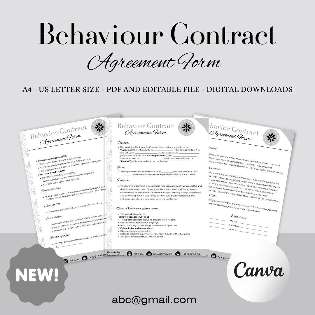 Editable Behavior Contract Agreement | Printable Parent-child Behavior ...