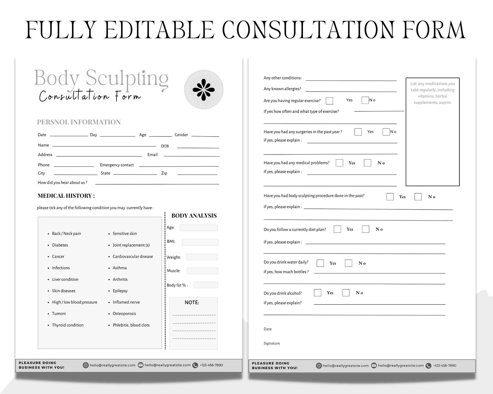 Editable Body Sculpting Forms, Esthetician Forms, Body Sculpting ...