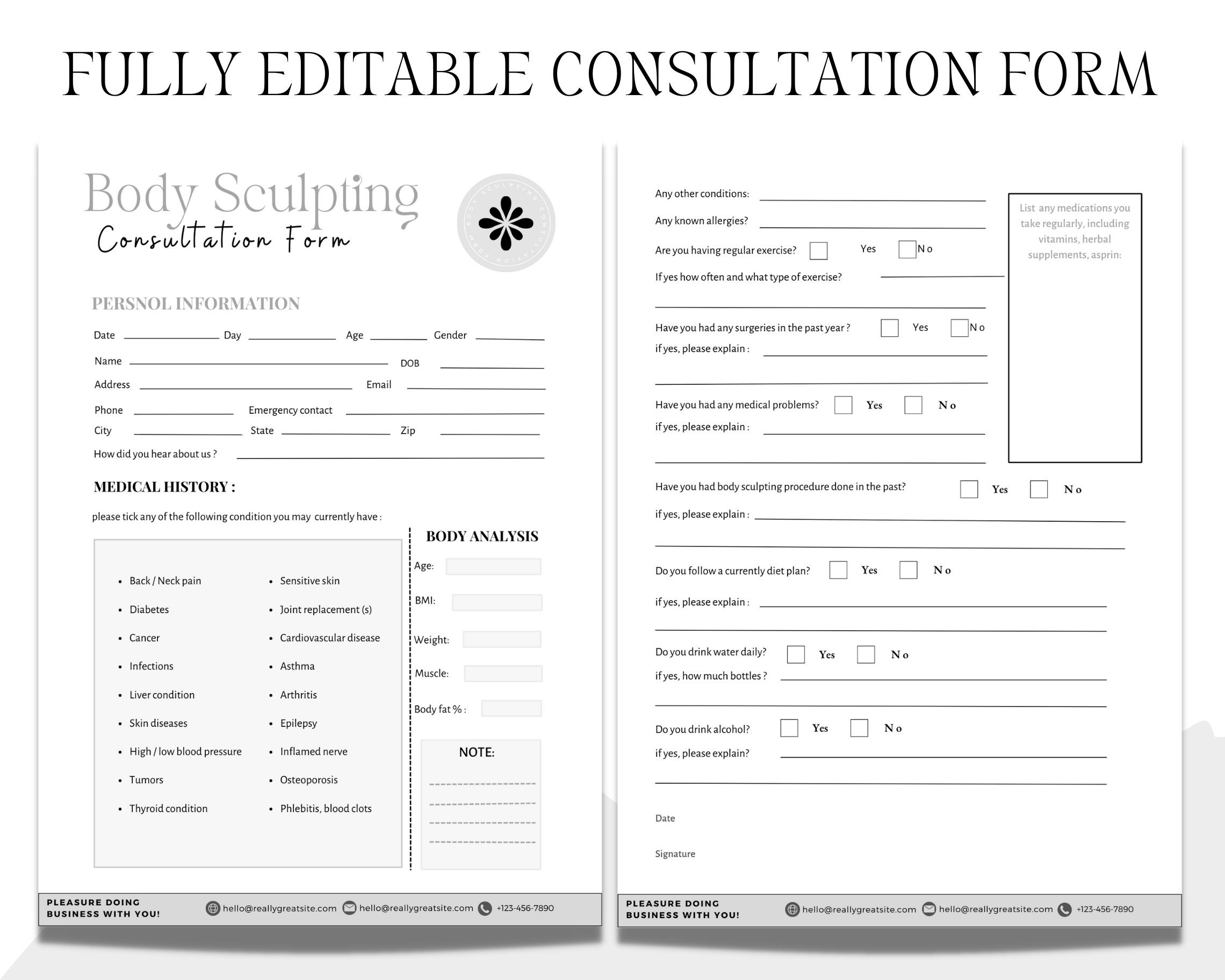 Editable Body Sculpting Forms, Esthetician Forms, Body Sculpting ...