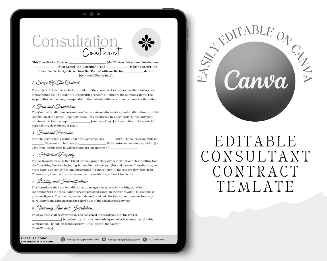 Editable Consultant Contract Form, Consultant Contract Agreement ...