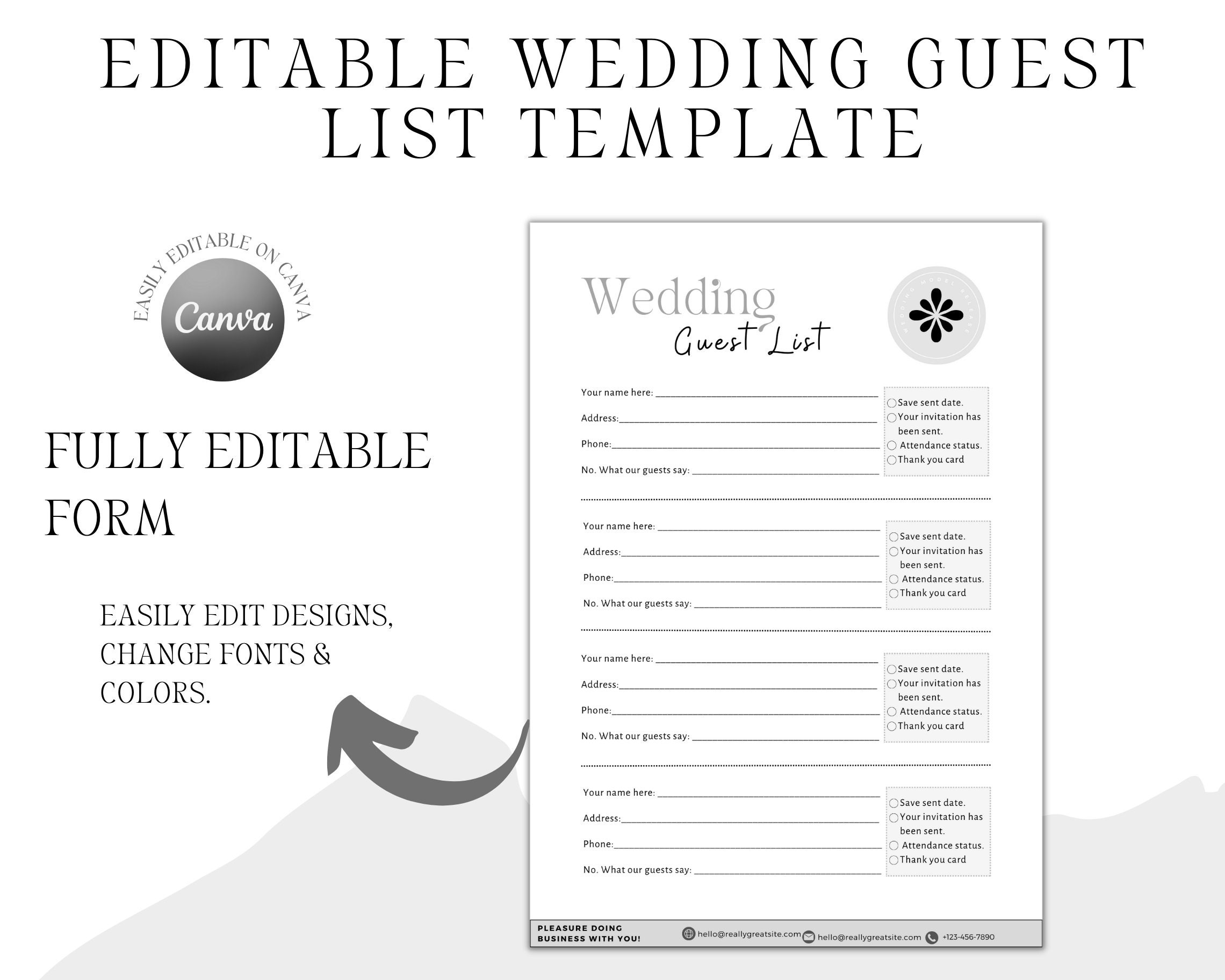 Editable Wedding Guest List Template, Wedding Photography, Wedding Shot ...