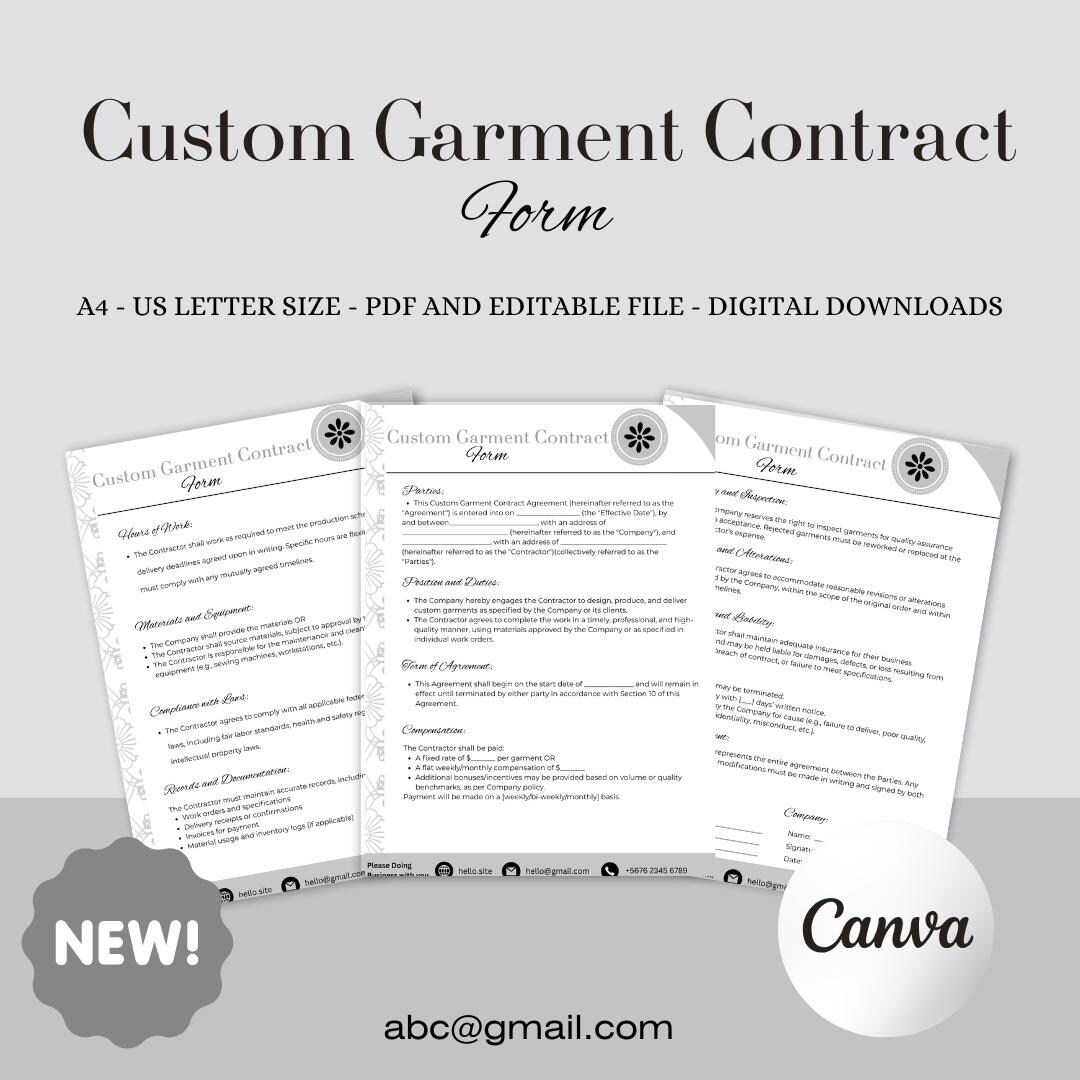 Custom Garment Contract,tailor Made Clothing Agreement, Bespoke Clothes ...