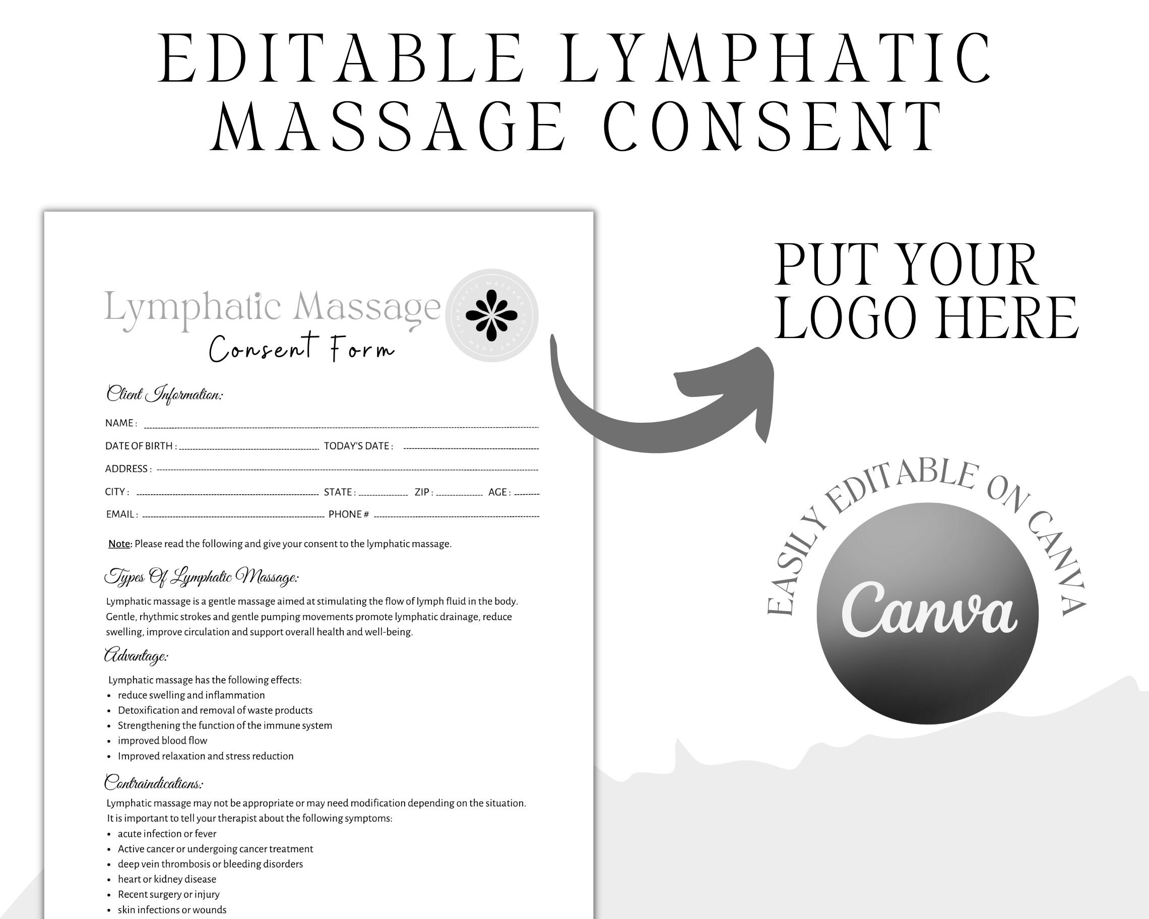 Editable Lymphatic Massage Consent Form, Lymphatic Drainage Form, Canva ...