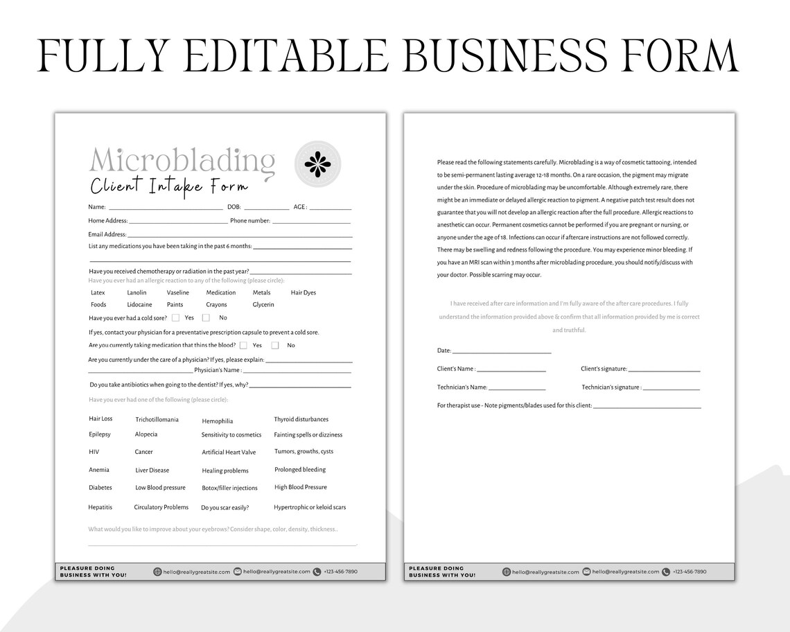 Editable Microblading Forms 7 Pages, Esthetician Forms,beauty Salon ...