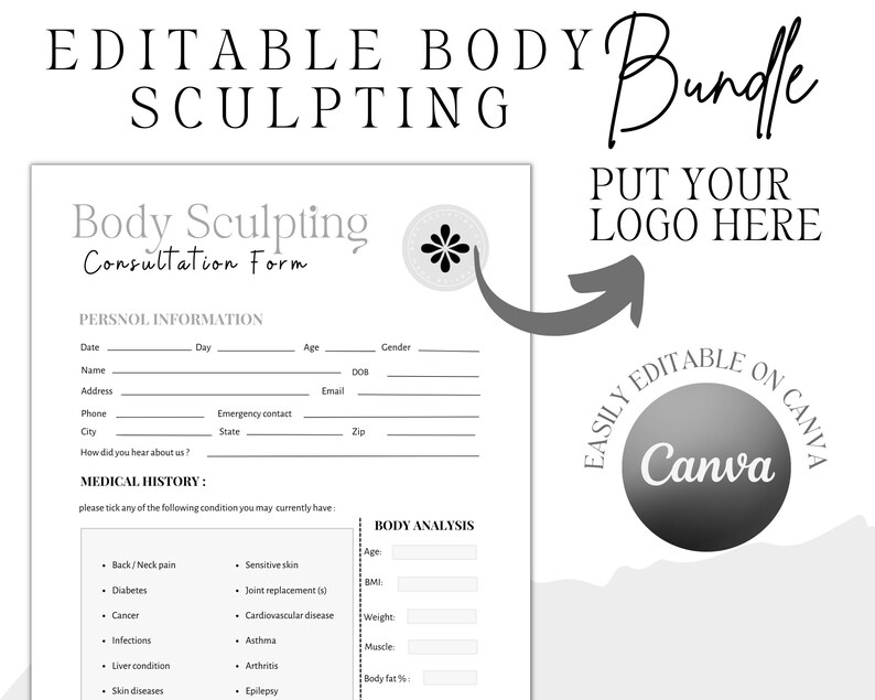 Editable Body Sculpting Forms, Esthetician Forms, Body Sculpting ...