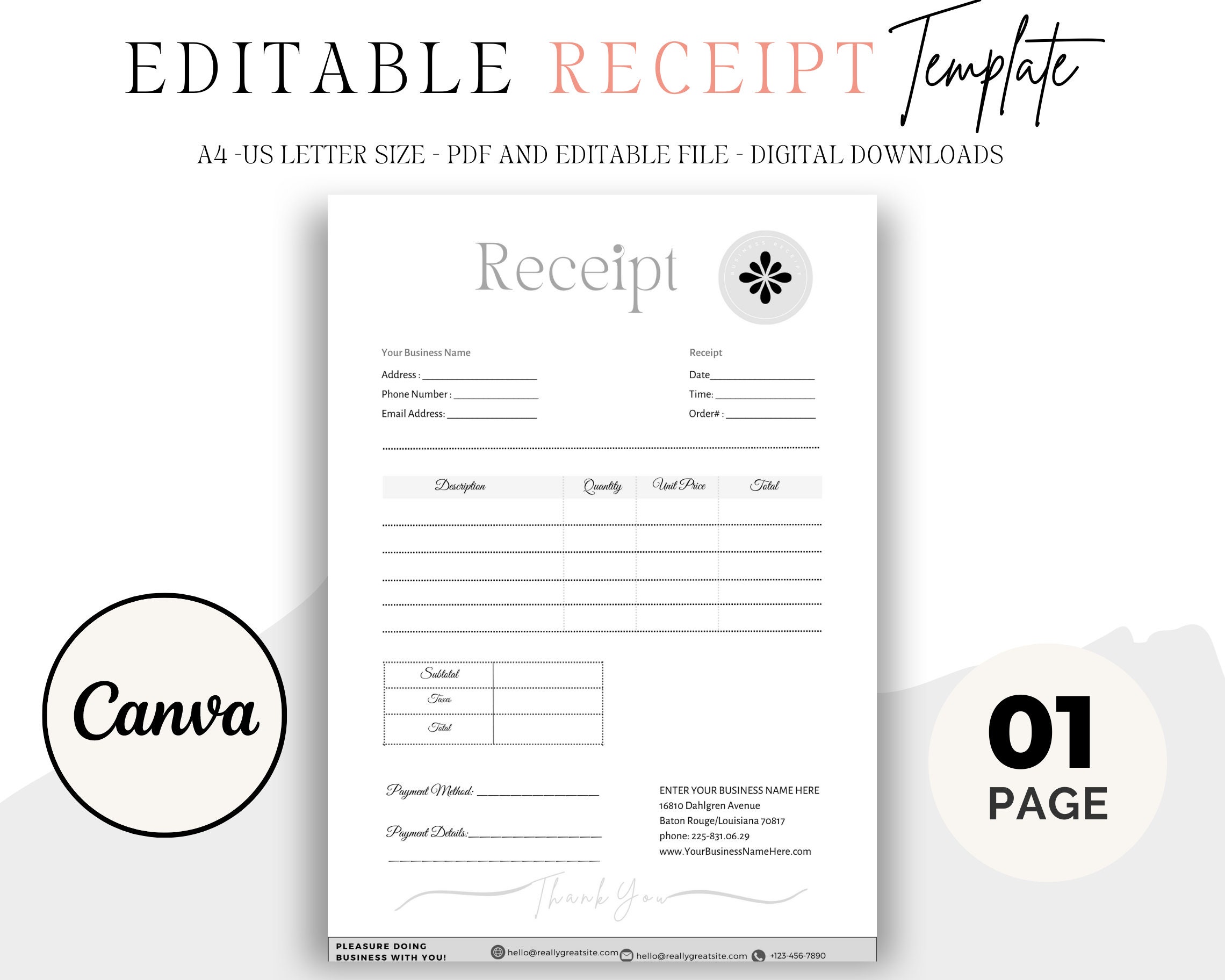Editable Receipt Template, Small Business Printable & Customizable ...