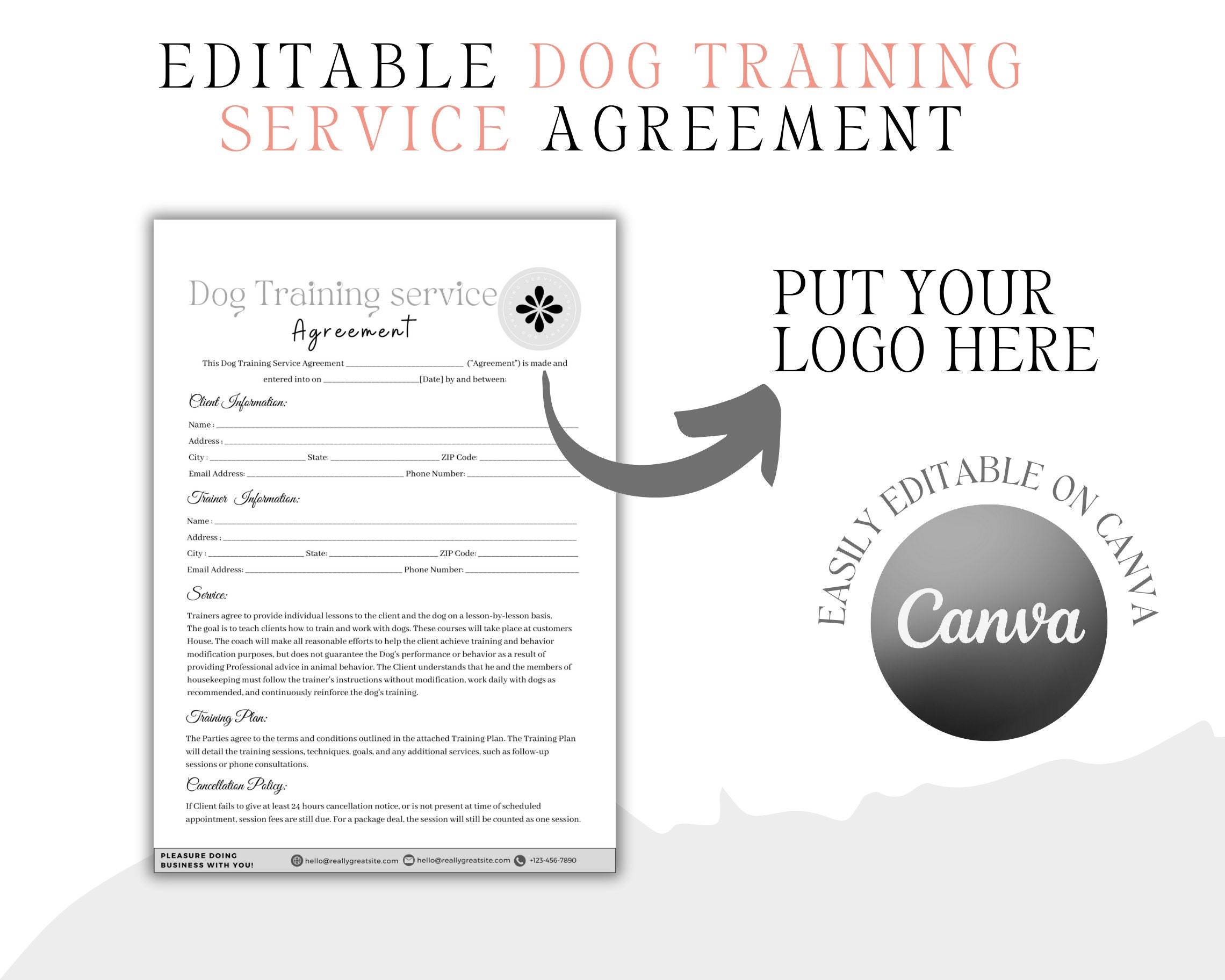 Editable Dog Training Service Agreement, Dog Training Service Contract ...