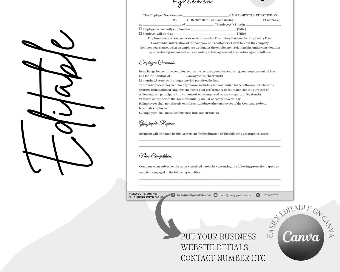 Editable Non-compete Agreement, Employee Non-compete Contract, Canva ...