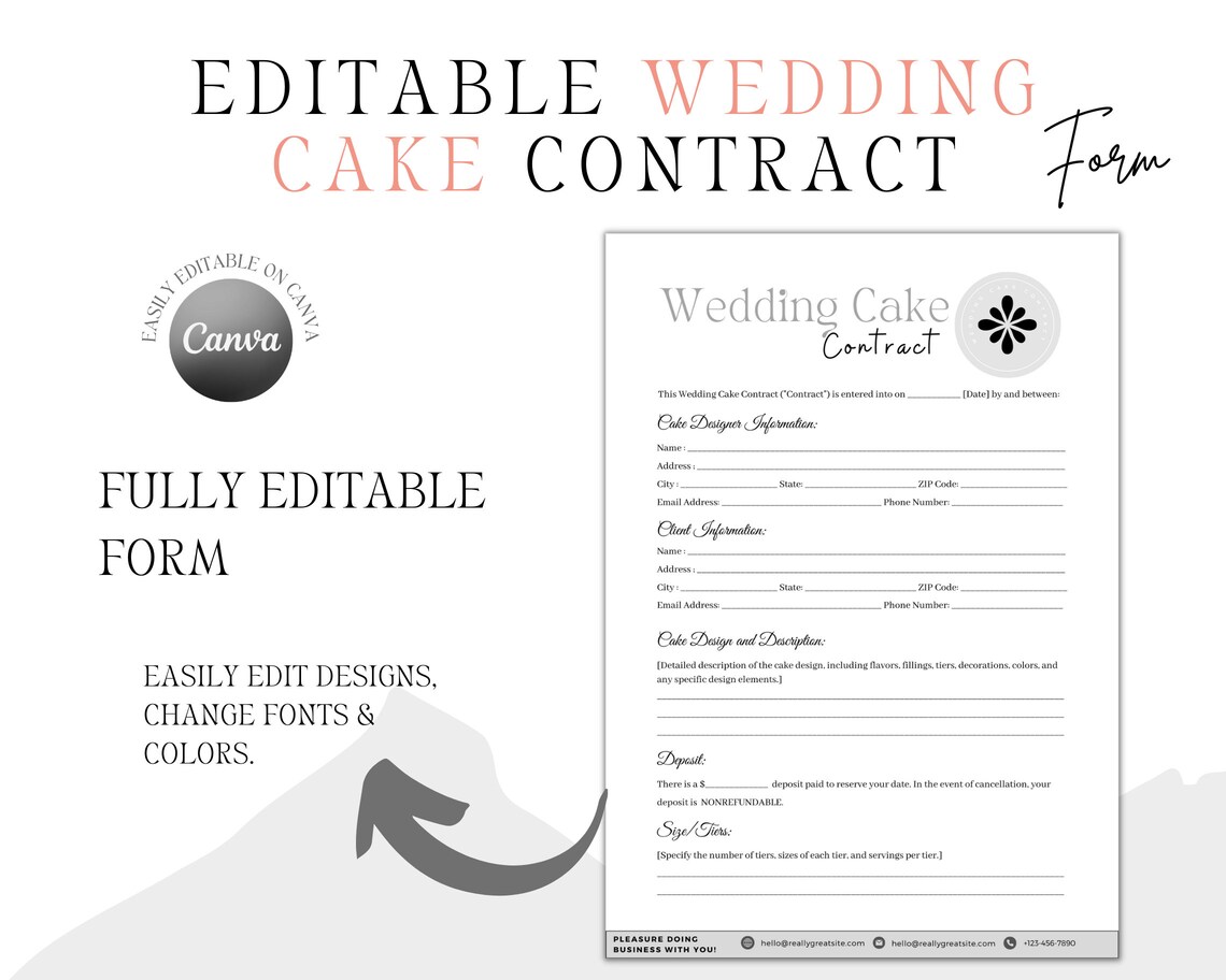 Editable Wedding Cake Contract Template, Wedding Cake Contract, Wedding ...
