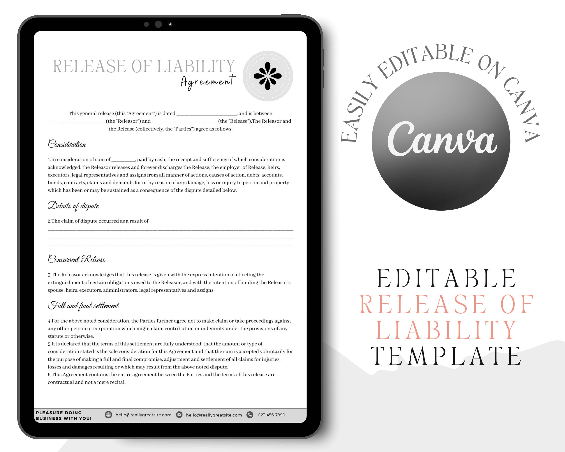 Editable Release of Liability, Release of Liability Template, Liability ...