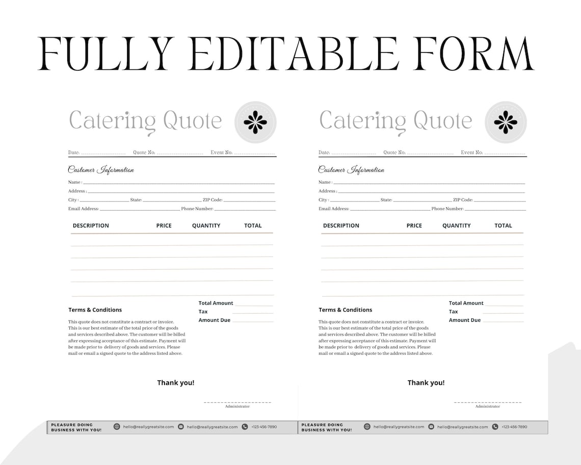 Editable Catering Quote, Cater Quote Form, Cater Menu Checklist, Cater ...