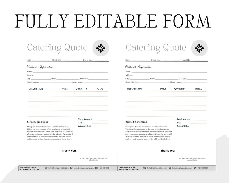 Editable Catering Quote, Cater Quote Form, Cater Menu Checklist, Cater ...