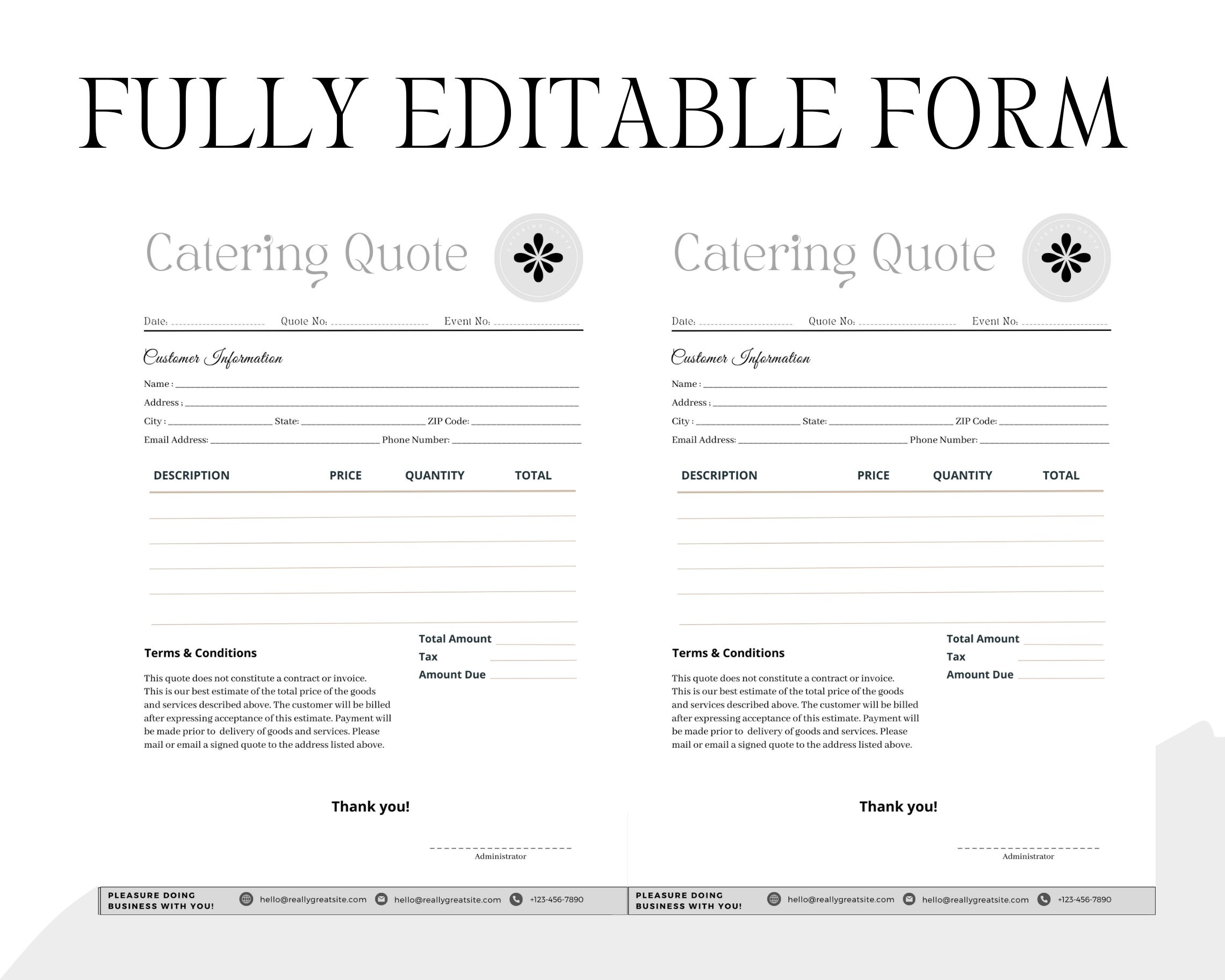 Editable Catering Quote, Cater Quote Form, Cater Menu Checklist, Cater ...