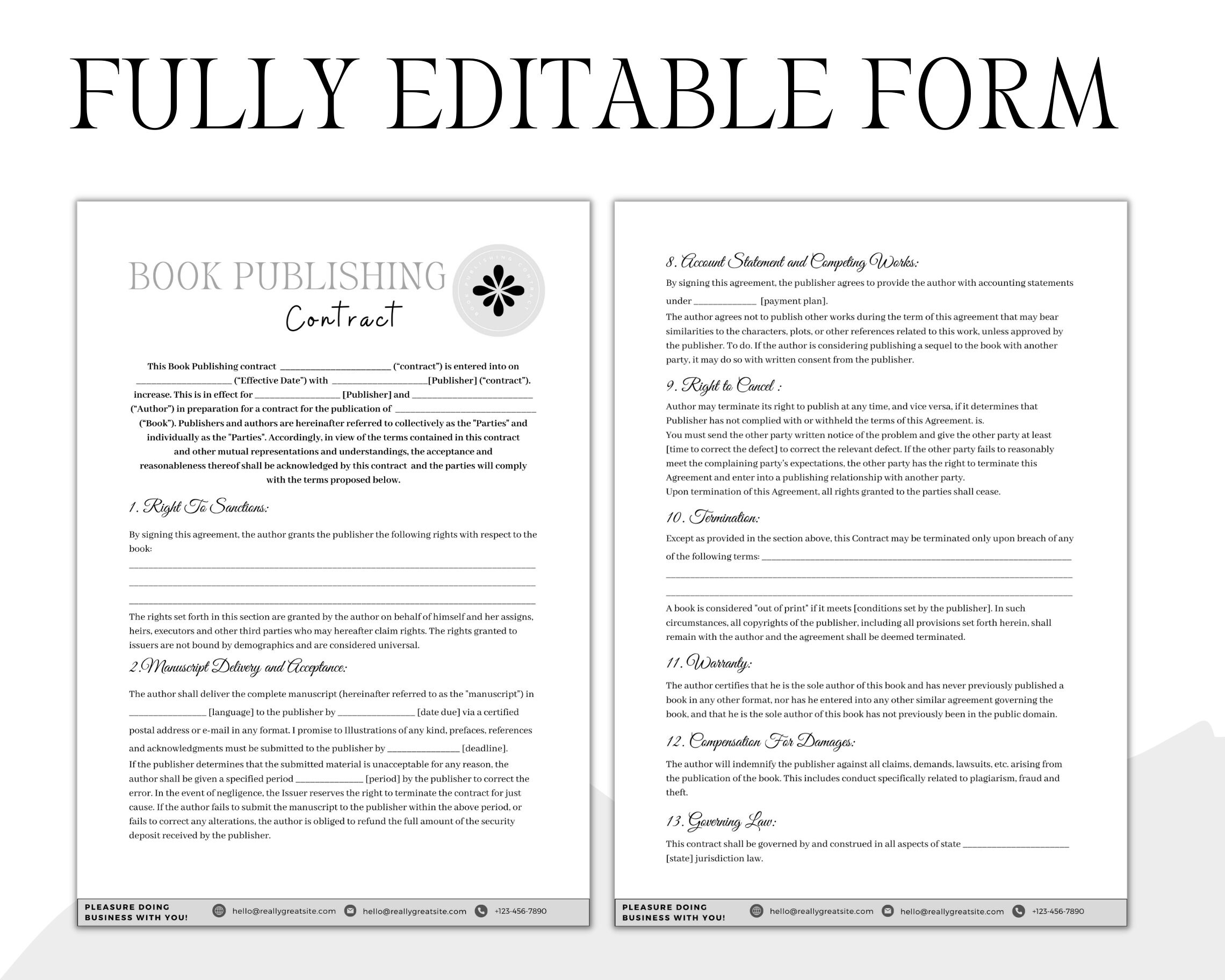 Editable Book Publishing Contract Form, Canva Template, Self-publishing ...