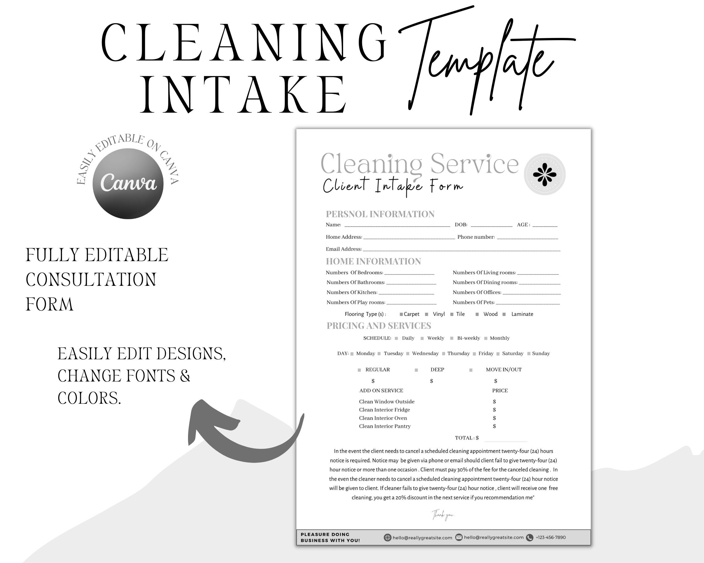 Editable Cleaning Service Business Forms, Cleaning Agreement, Cleaning ...