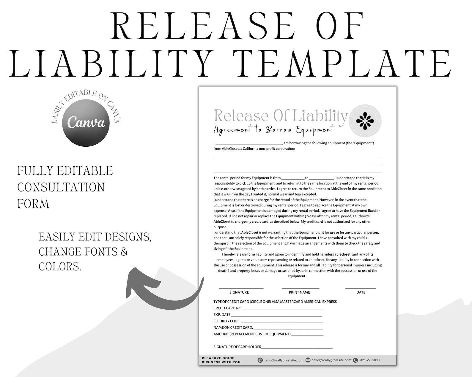 Editable Release of Liability Template General Instant Download, Waiver ...