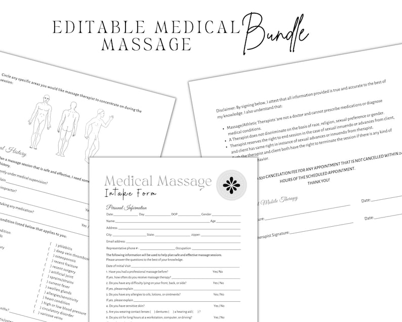 Editable Medical Massage Forms, Massage Consent Form, Massage Intake ...