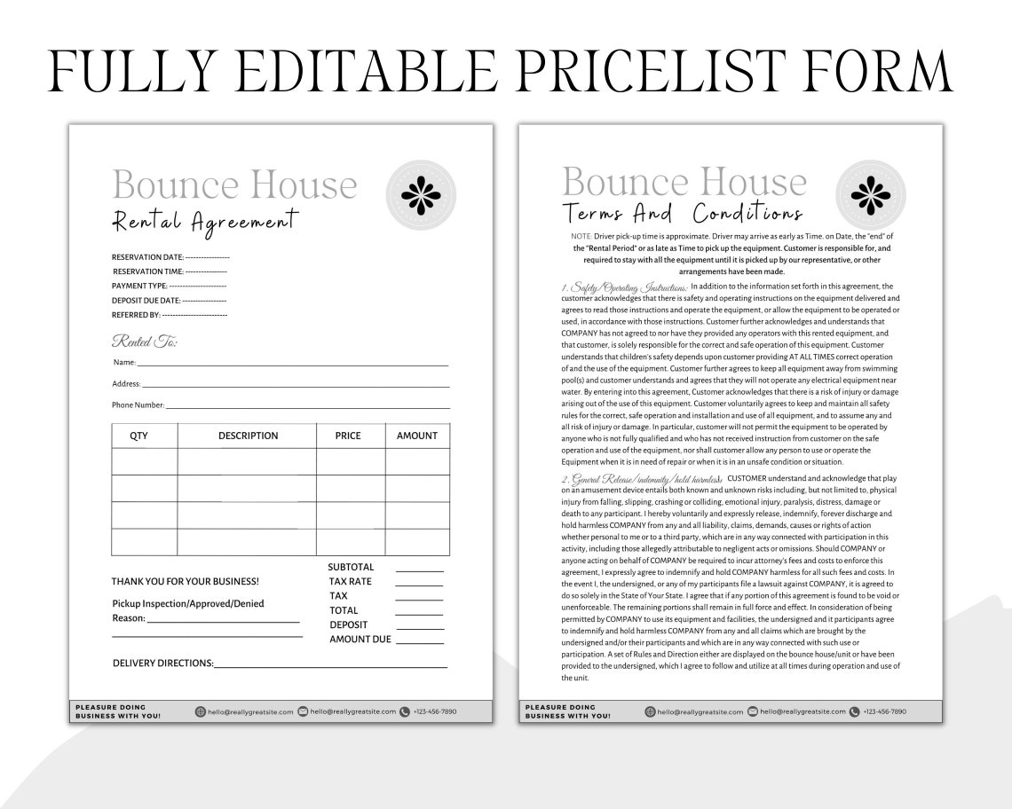Editable Bounce House Rental Agreement, Bounce House Waiver of ...