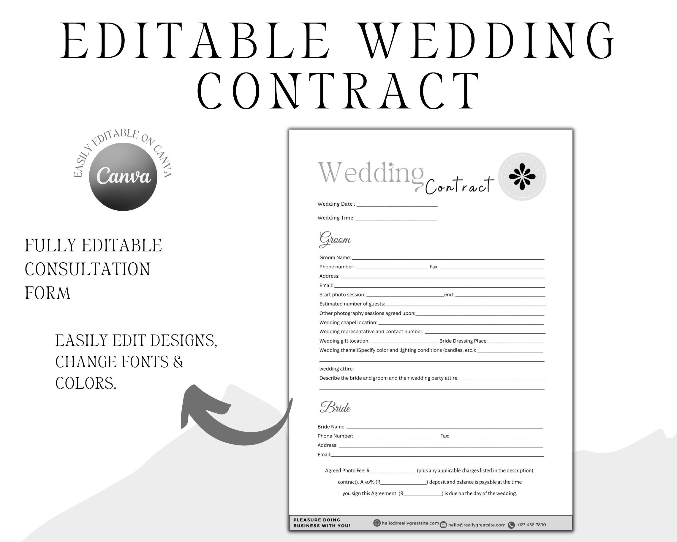 Editable Wedding Photography Contract Template 6 PAGES Digital Download ...