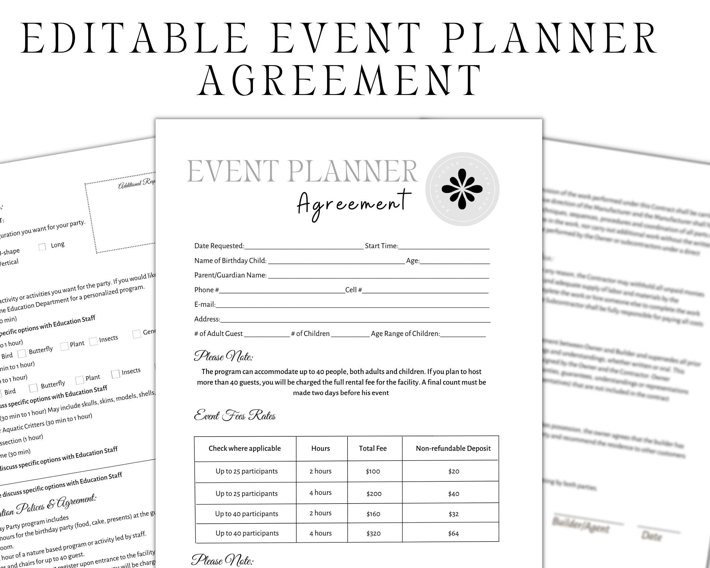 Editable Event Planner Contract Template, Wedding Planner,event ...