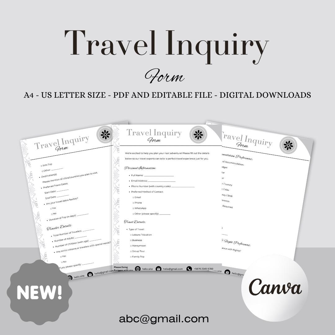 Editable Travel Inquiry Form Canva Template (digital Download) - Etsy