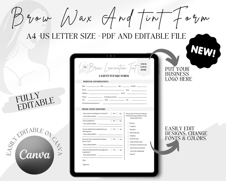 Brow Wax and Tint Form With Aftercare Advice Card, Eyebrow Lamination ...