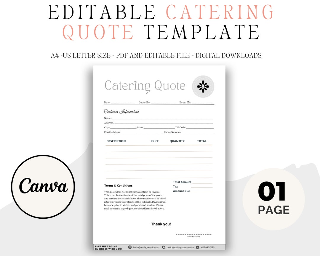 Editable Catering Quote, Cater Quote Form, Cater Menu Checklist, Cater ...