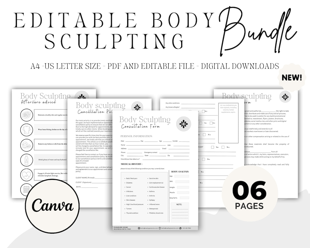 Editable Body Sculpting Forms, Esthetician Forms, Body Sculpting ...
