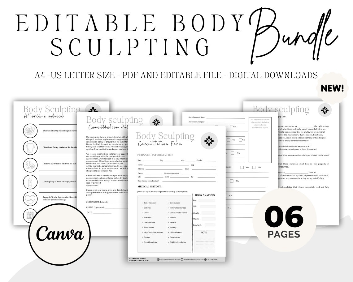 Editable Body Sculpting Forms, Esthetician Forms, Body Sculpting ...