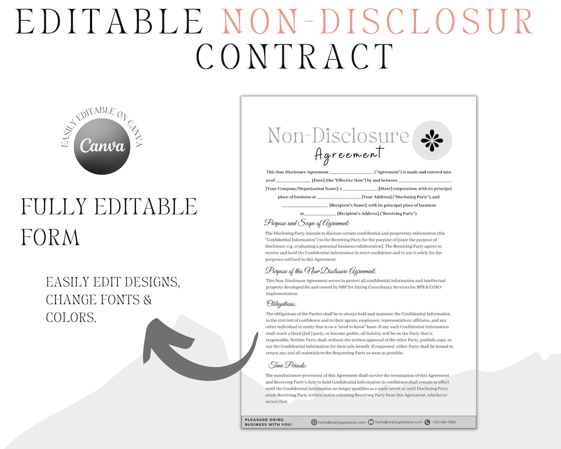Editable Non Disclosure Agreement Template, Confidential Disclosure ...