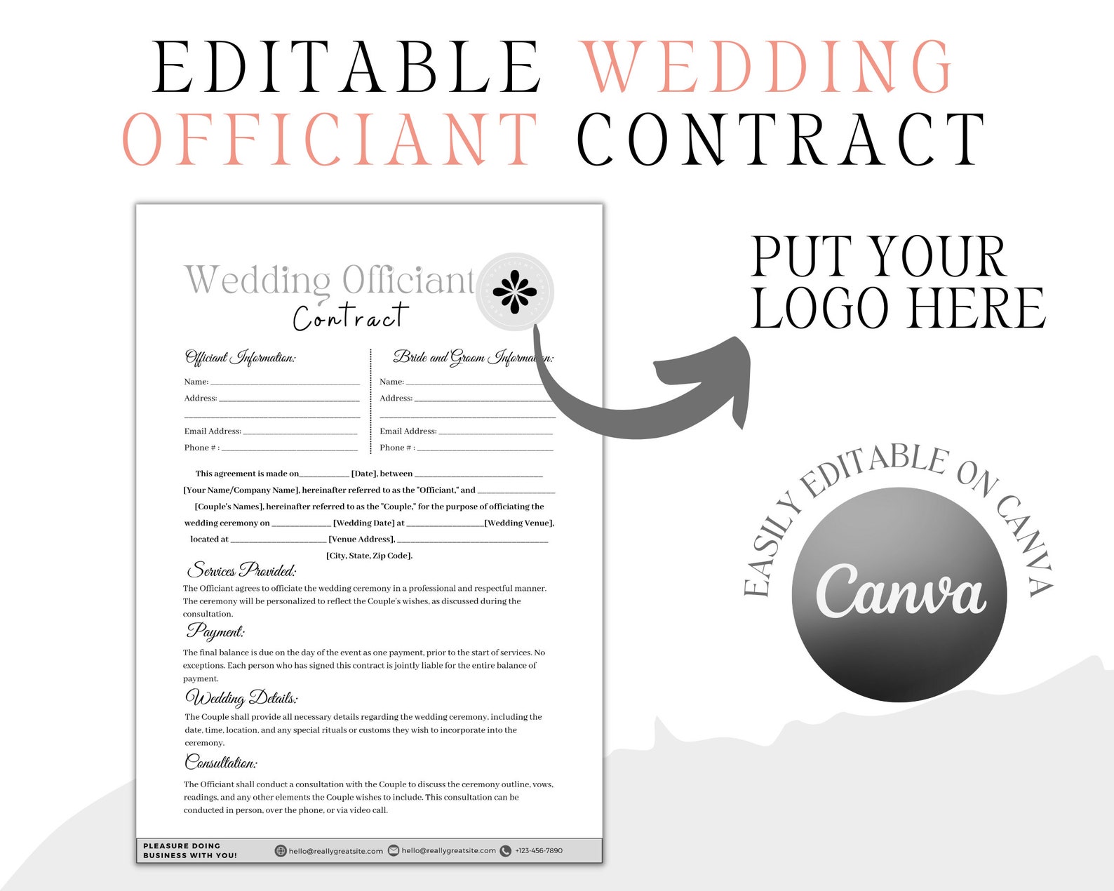 Editable Wedding Officiant Contract, Marriage Officiant, Wedding Planner, Wedding Agreement ...