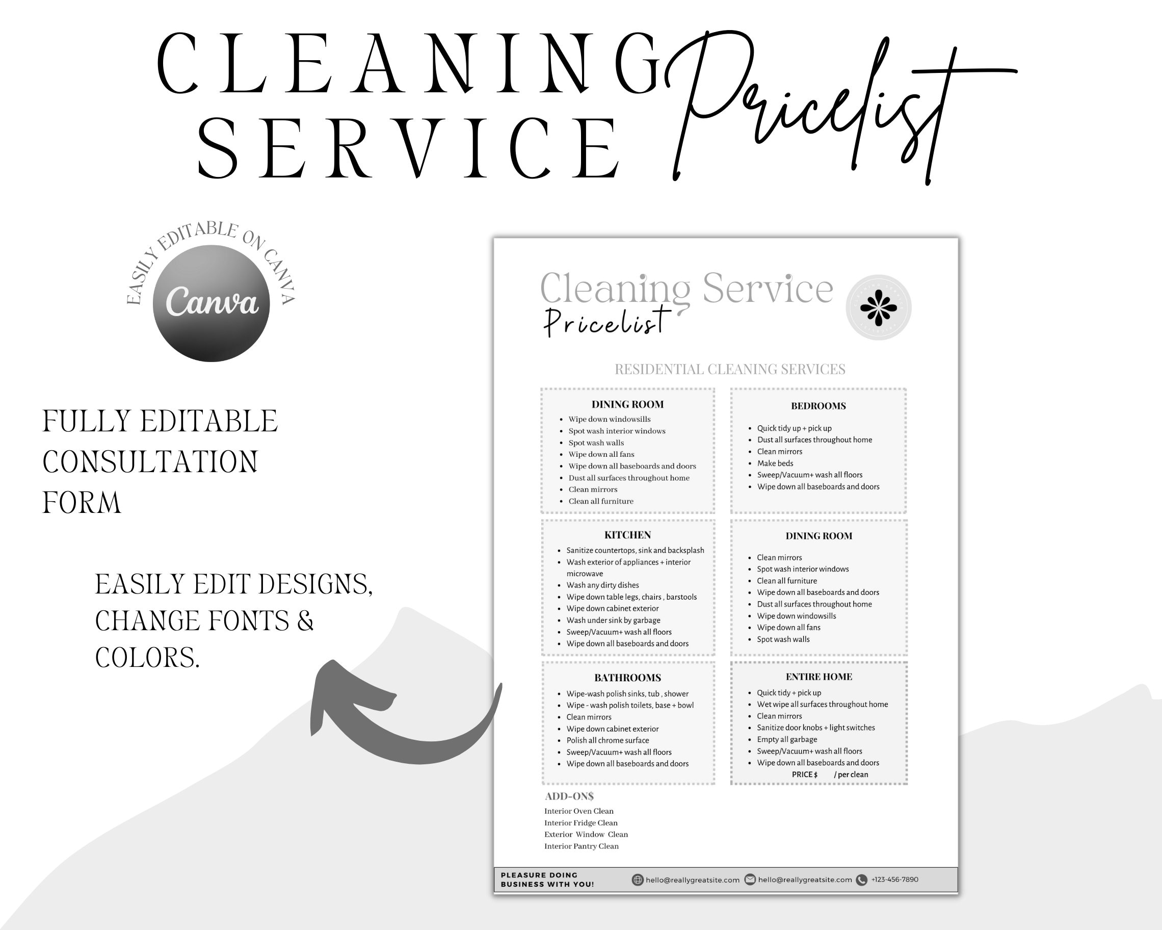Editable Cleaning Service Price List, Cleaning Agreement, Cleaning ...