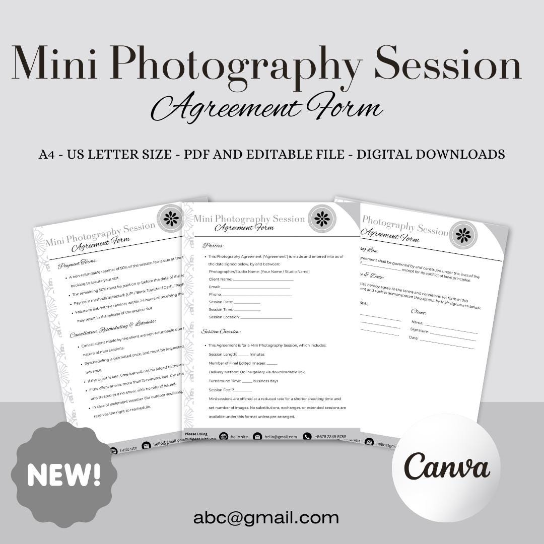 Editable Mini Sessions Contract Template Mini Sessions Photography ...