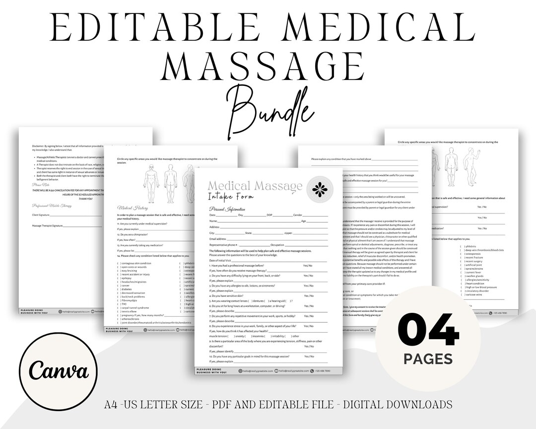 Editable Medical Massage Forms, Massage Consent Form, Massage Intake ...
