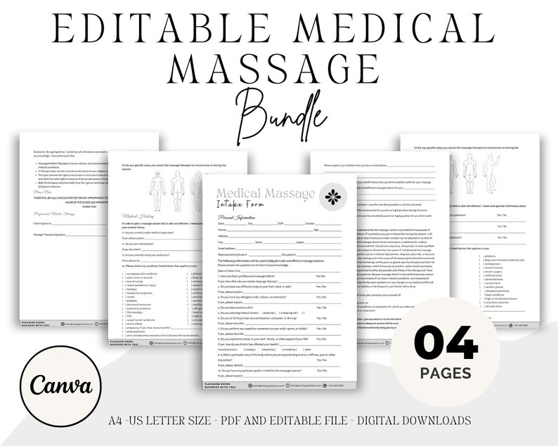 Editable Medical Massage Forms, Massage Consent Form, Massage Intake ...