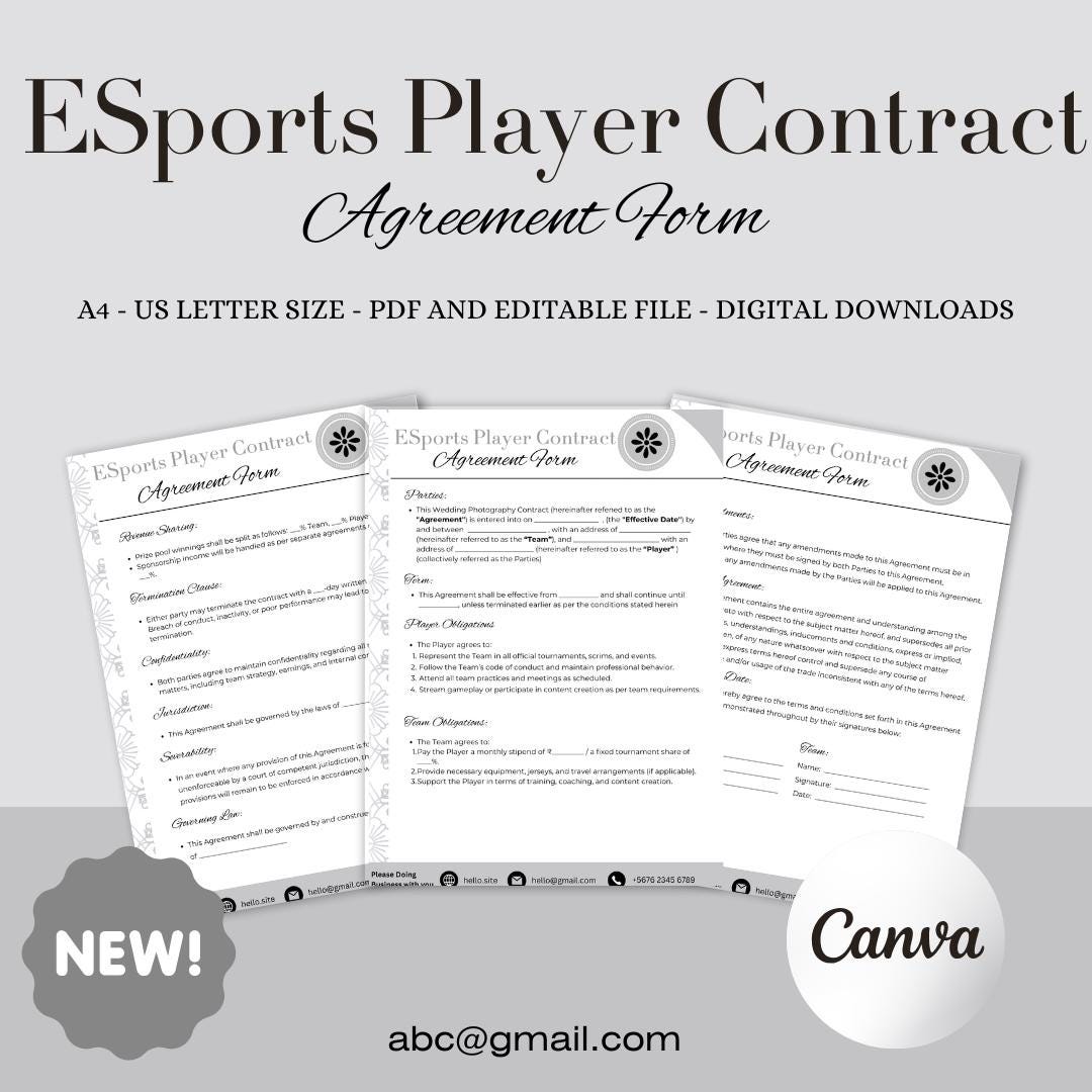 Esports Player Contract Agreement Template | Editable Pro Gamer ...