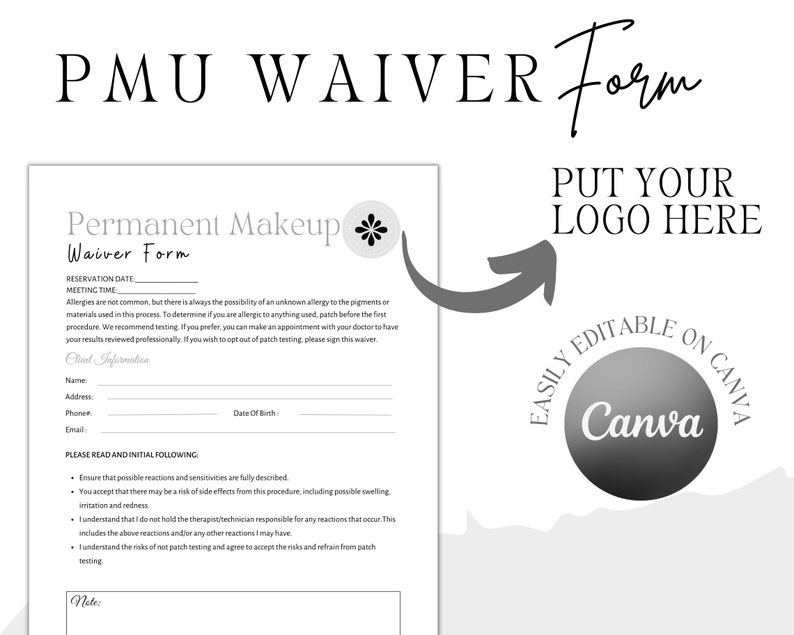 Permanent Makeup Forms | Editable PMU Consent Form Template | Printable ...