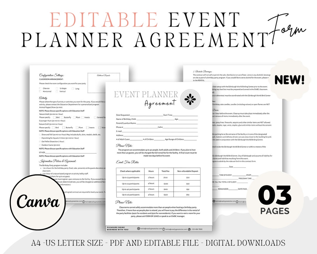 Editable Event Planner Contract Template, Wedding Planner,event ...
