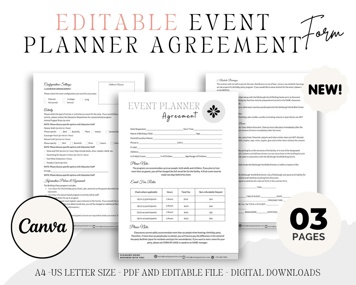 Editable Event Planner Contract Template, Wedding Planner,event ...
